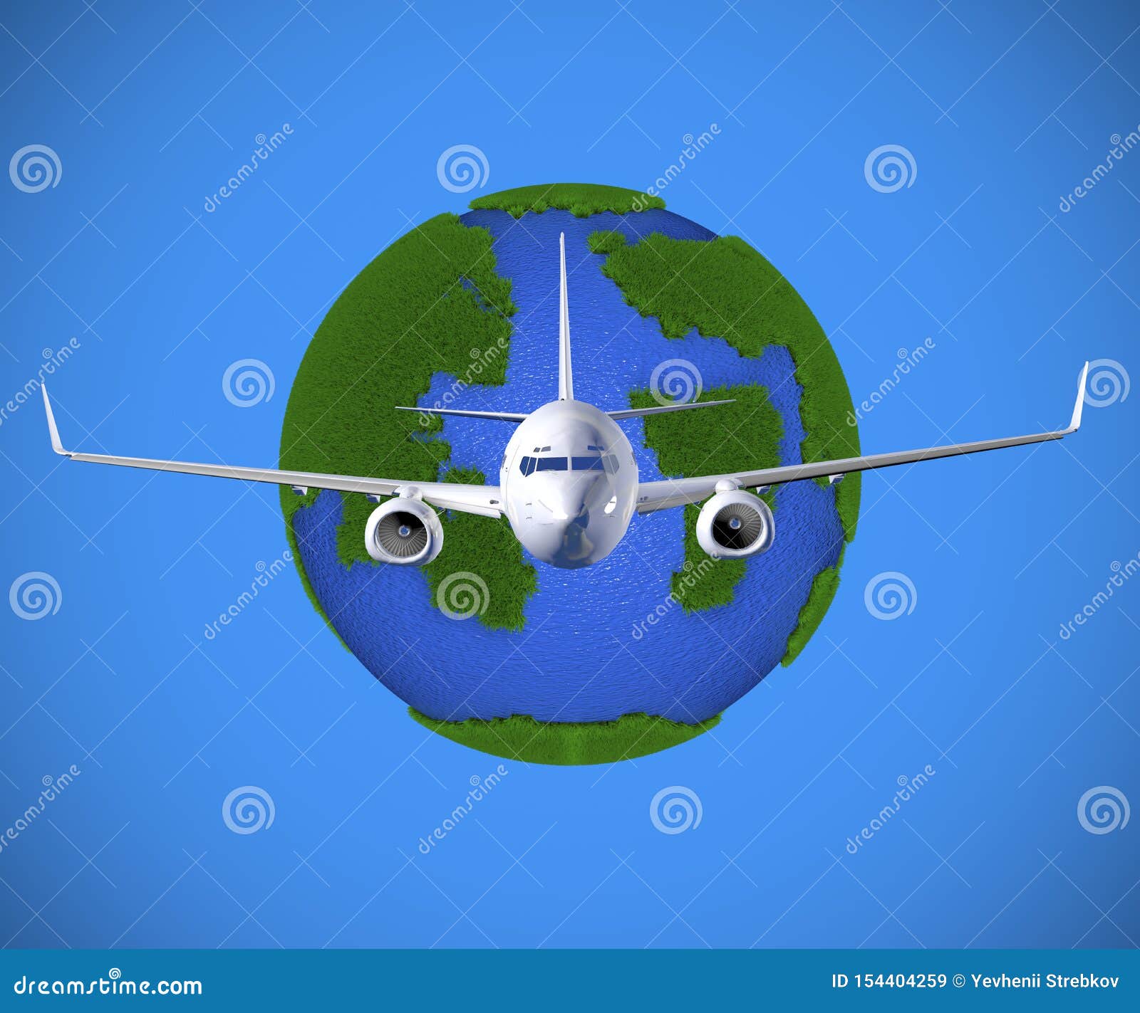 3D Rendering Aircraft Flies Around the Planet Earth Stock Illustration ...
