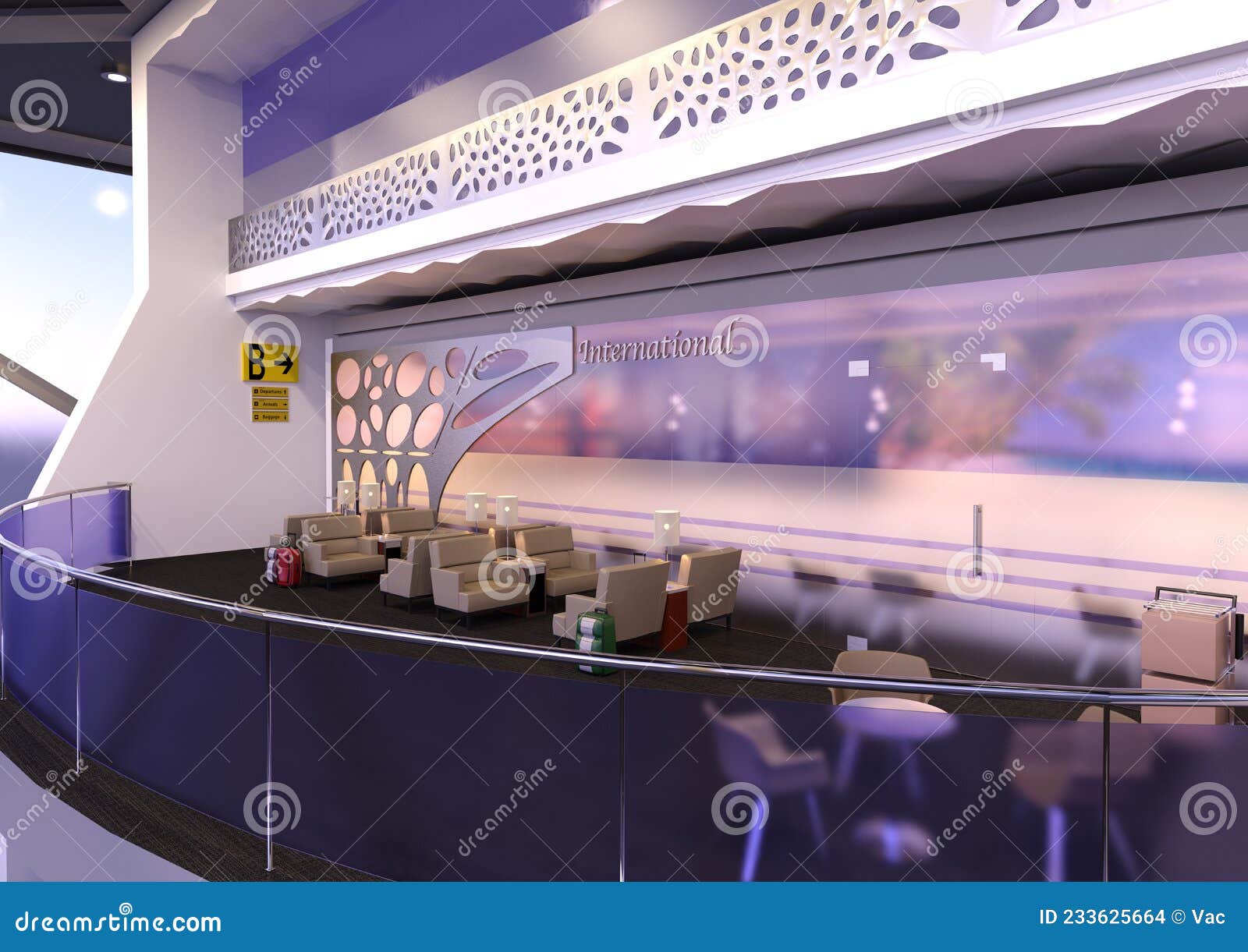 3D Rendering Airport Lounge Stock Illustration - Illustration of travel ...
