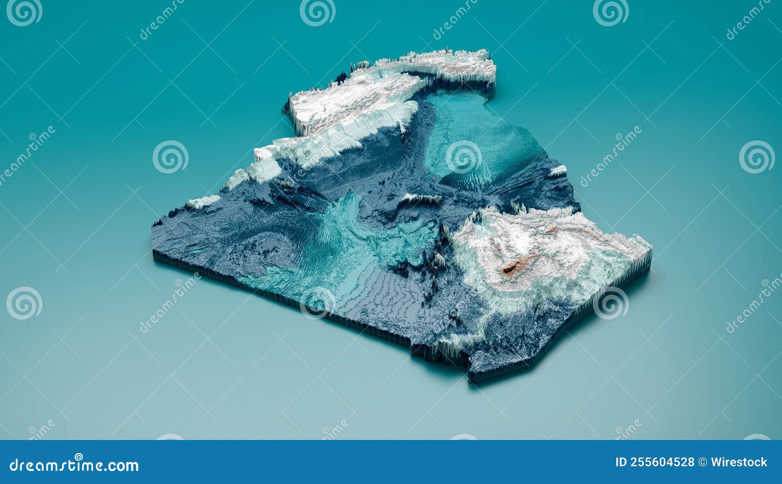 3D Rendering of the Algeria Topographic Map on a Blue Background Stock ...