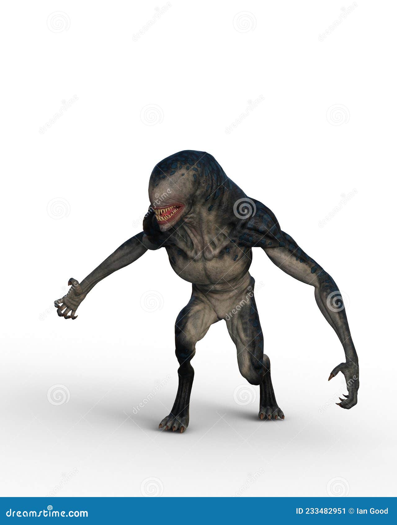 3D Rendering Alien Creature Stalking Prey Isolated on a White ...
