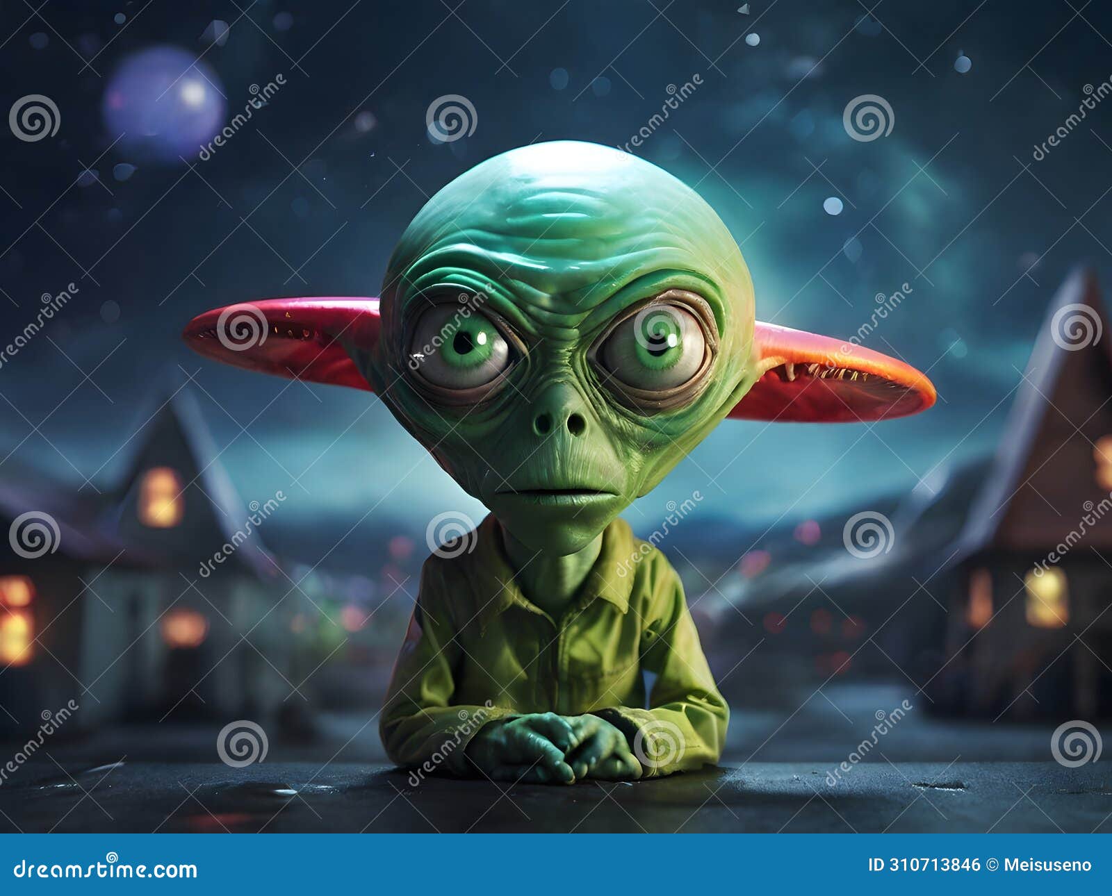 3d Rendering of an Alien in a Haunted House at Night Stock Illustration ...