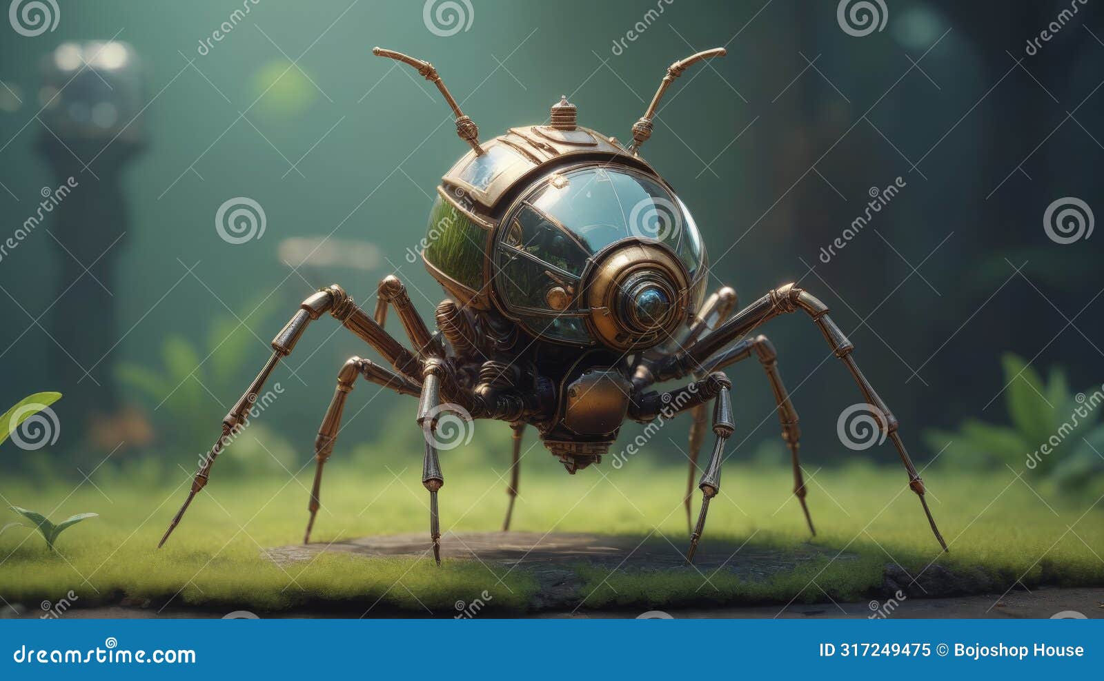3d Rendering of an Alien Spider in the Green Grass Background. Stock ...