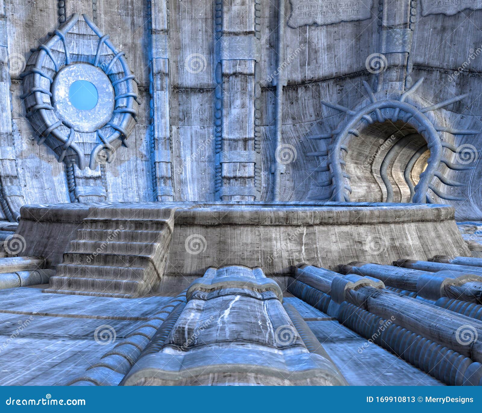 3D Rendering Of An Alien Temple, Cavern, Spaceship Interior, Or ...