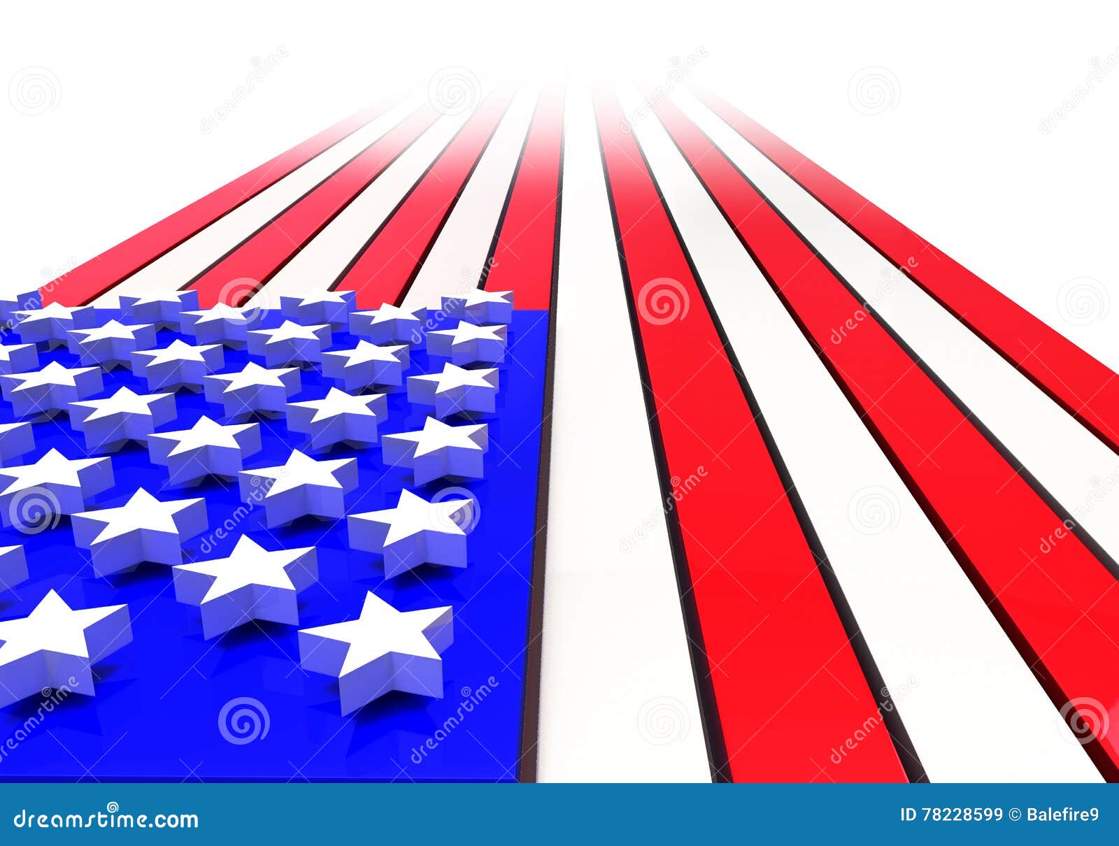3D Rendering of American Flag in Strong Perspective Stock Illustration ...