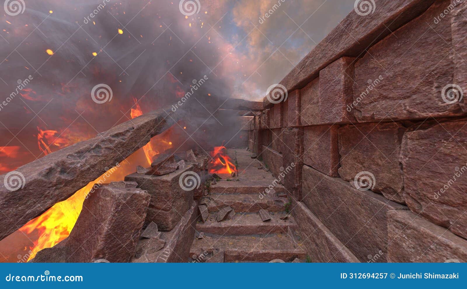 3D Rendering of the Ancient Ruins Under Attack Stock Illustration ...