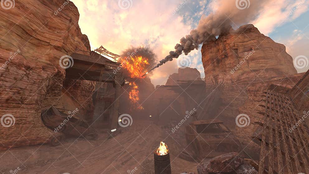 3D Rendering of the Ancient Ruins Under Attack Stock Illustration - Illustration of shrine ...