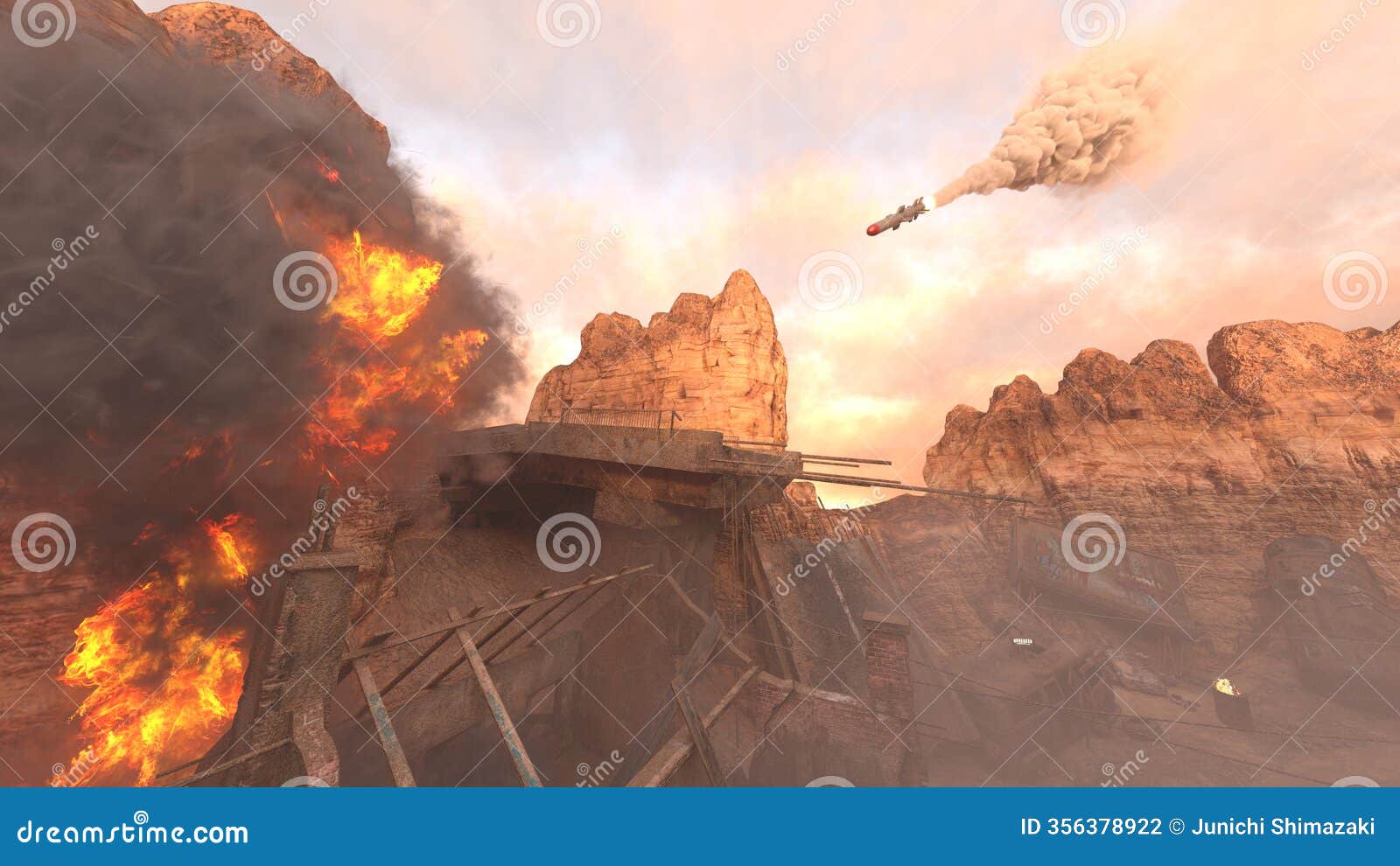 3D Rendering of the Ancient Ruins Under Attack Stock Illustration ...