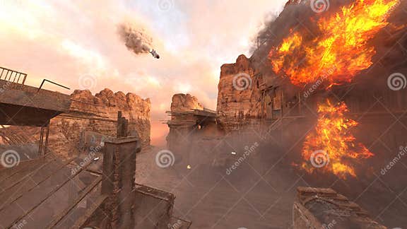 3D Rendering of the Ancient Ruins Under Attack Stock Illustration - Illustration of background ...