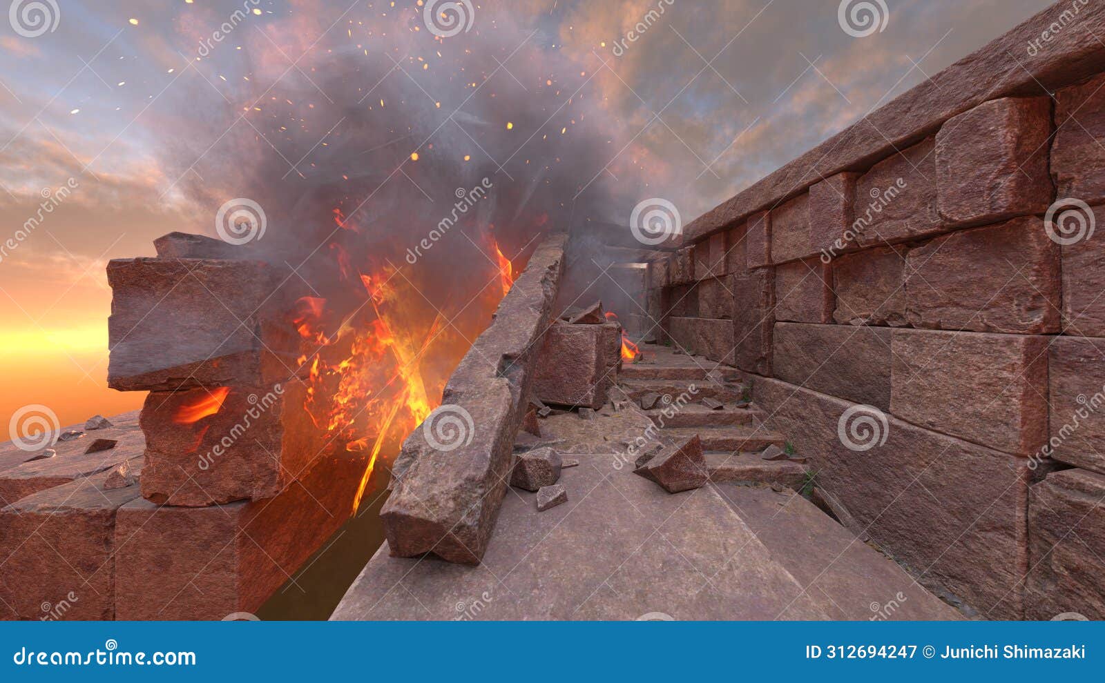 3D Rendering of the Ancient Ruins Under Attack Stock Illustration ...