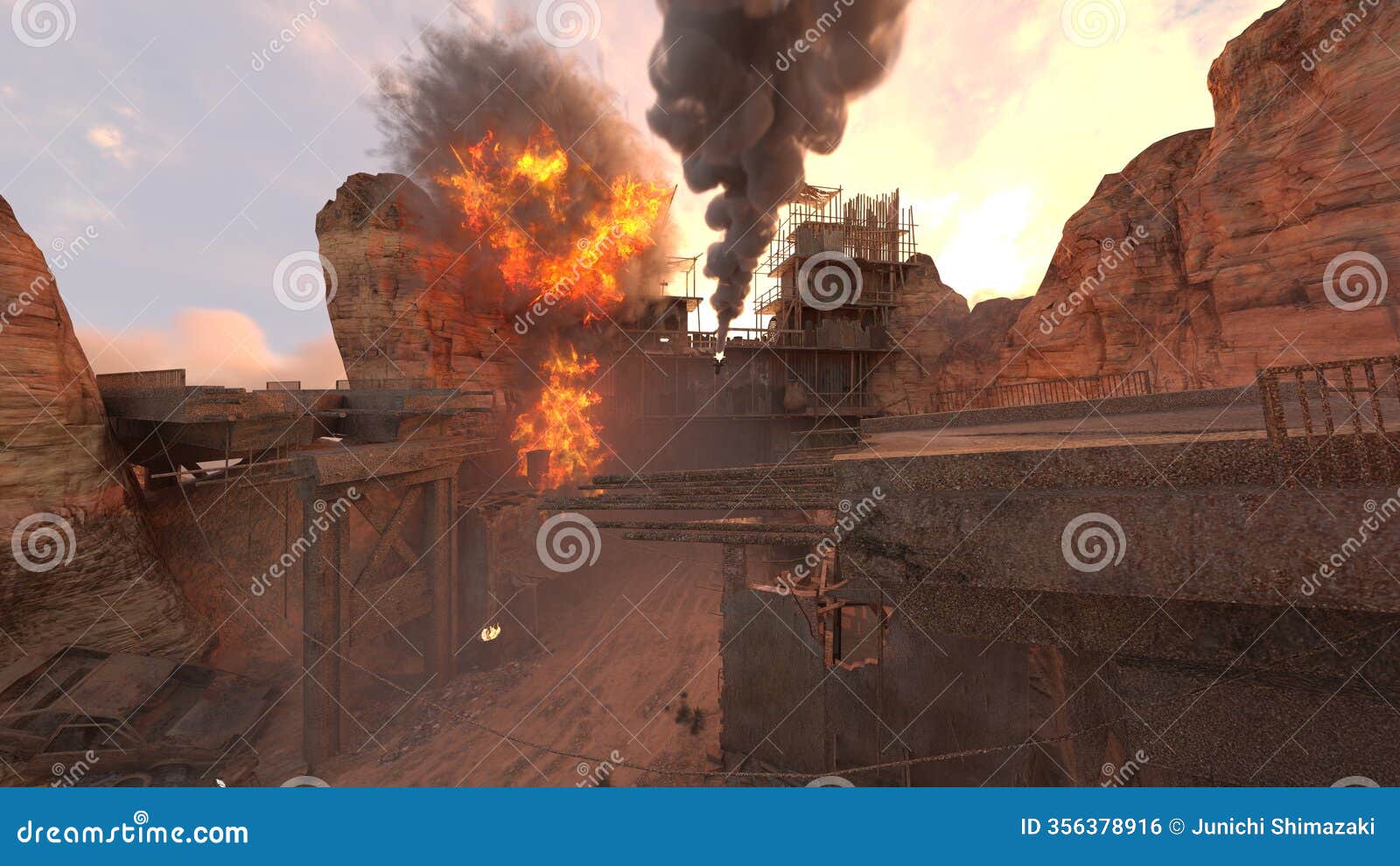 3D Rendering of the Ancient Ruins Under Attack Stock Illustration ...