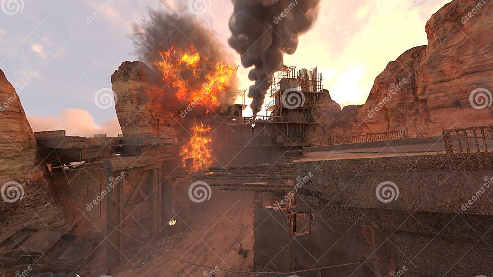 3D Rendering of the Ancient Ruins Under Attack Stock Illustration - Illustration of tourism ...