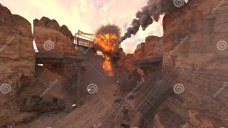 3D Rendering of the Ancient Ruins Under Attack Stock Illustration - Illustration of landscape ...