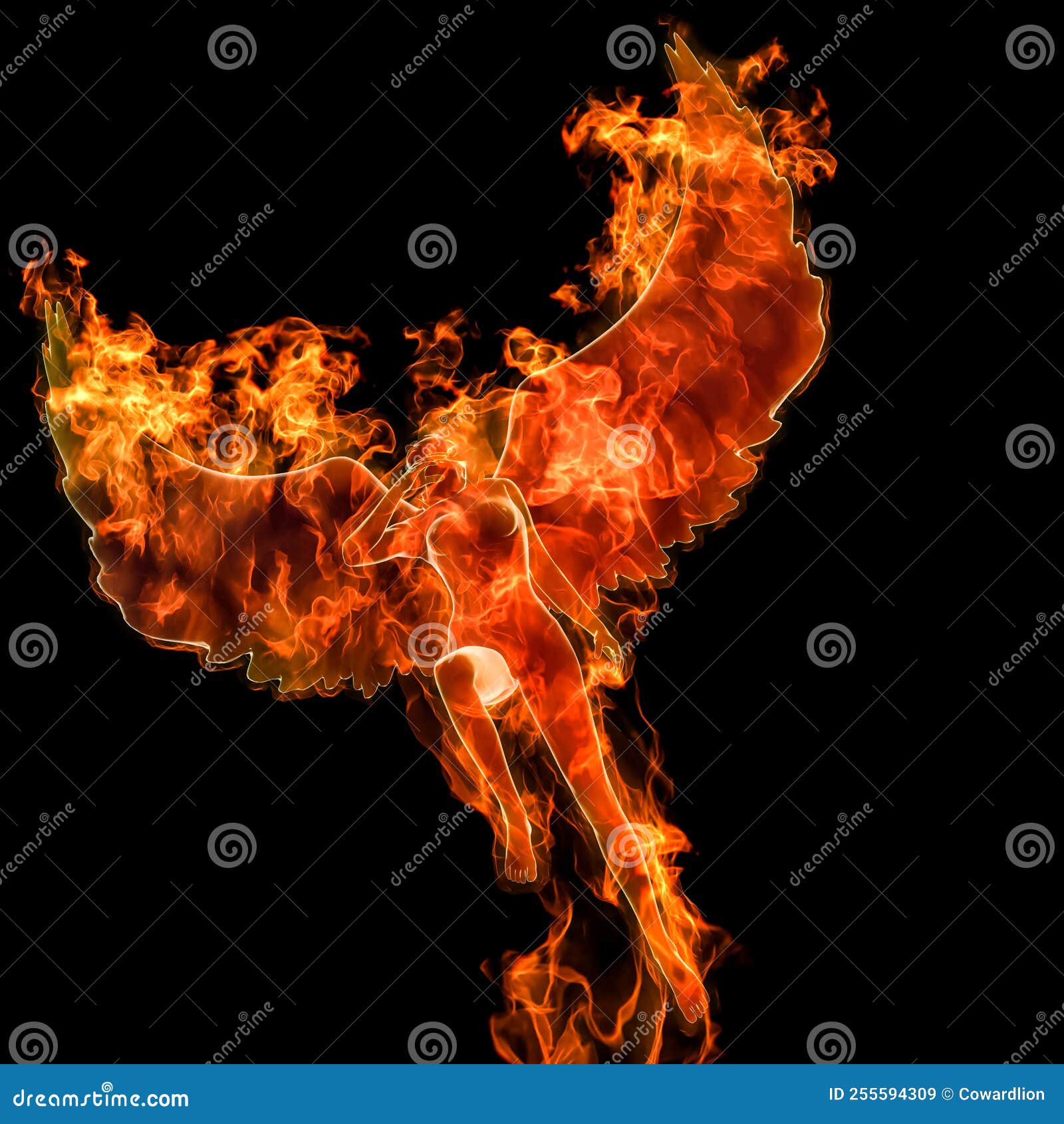 3D Rendering of an Angel Burns Up in a Hot Fire Flame Stock ...