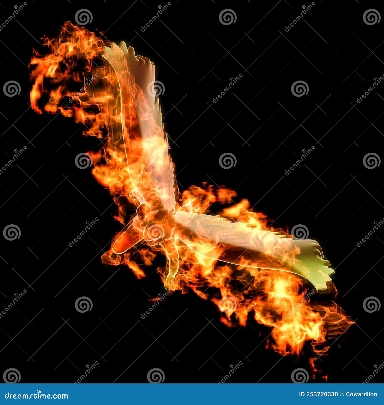 3D Rendering of an Angel Burns Up in a Hot Fire Flame Stock ...