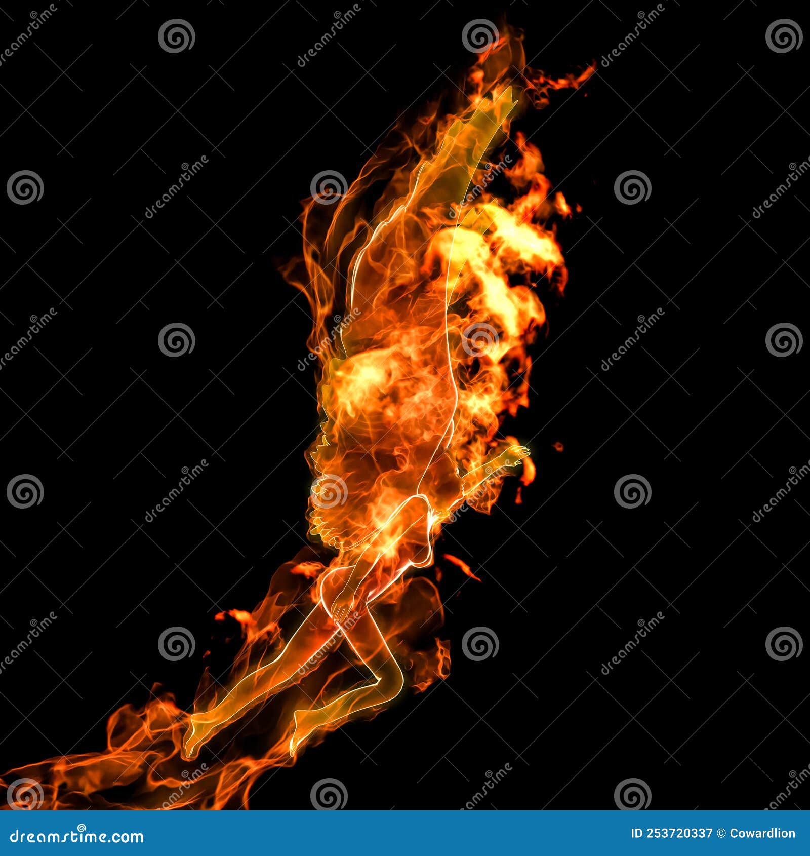 3D Rendering of an Angel Burns Up in a Hot Fire Flame Stock ...