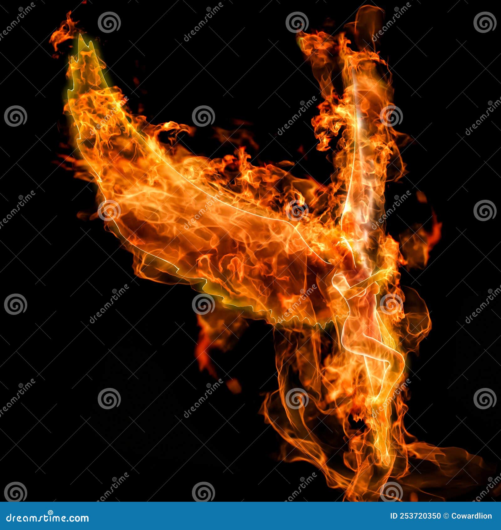 3D Rendering of an Angel Burns Up in a Hot Fire Flame Stock ...
