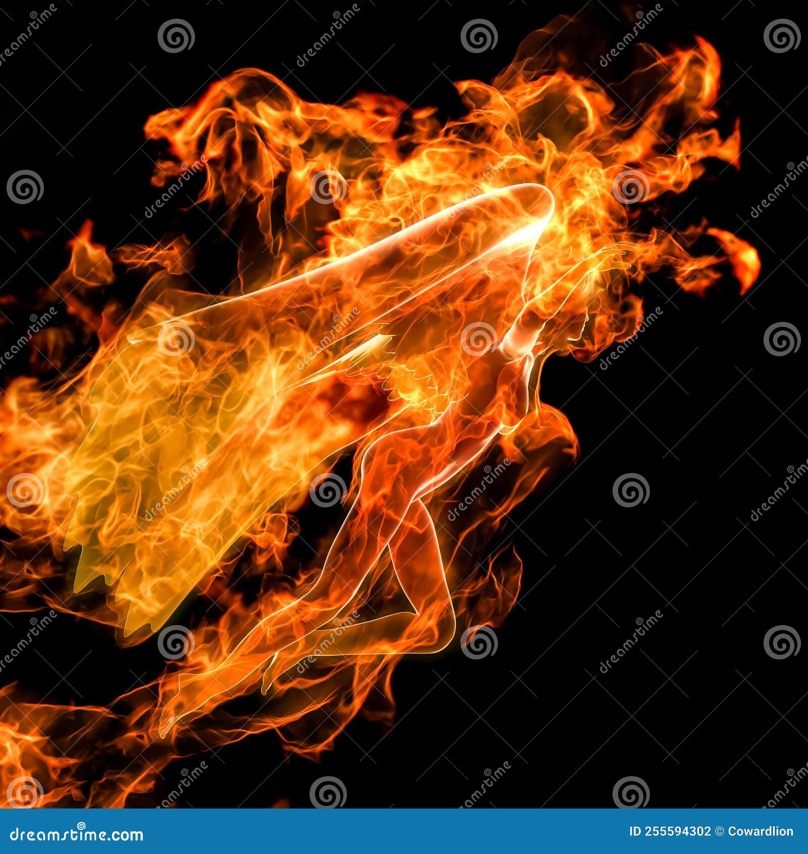 3D Rendering of an Angel Burns Up in a Hot Fire Flame Stock ...