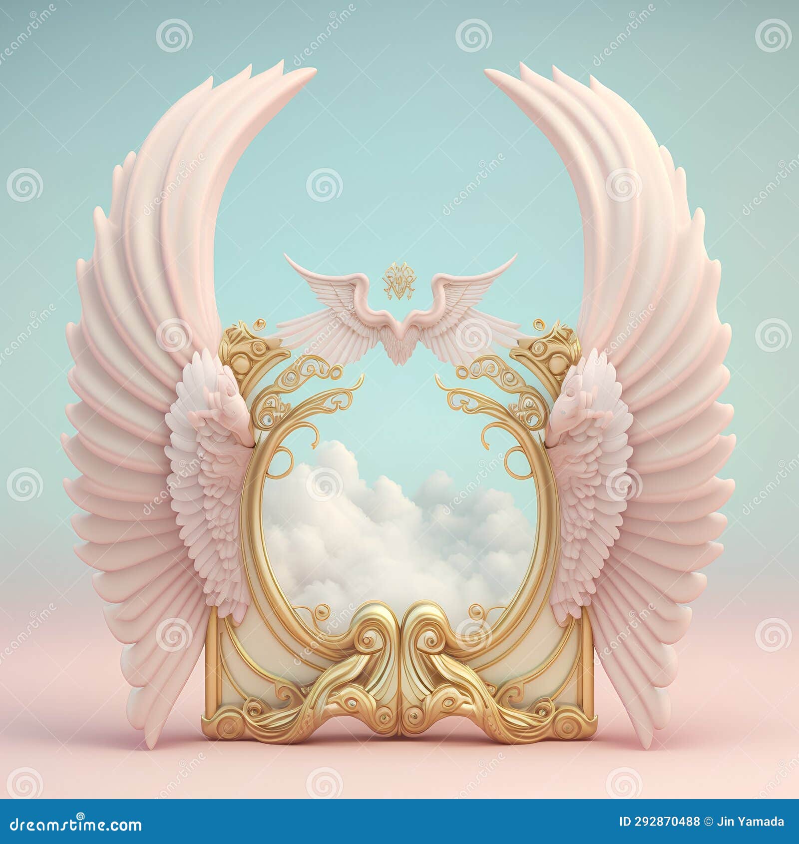 3d Rendering of Angel Wings with Clouds in the Sky in Pastel Colors ...