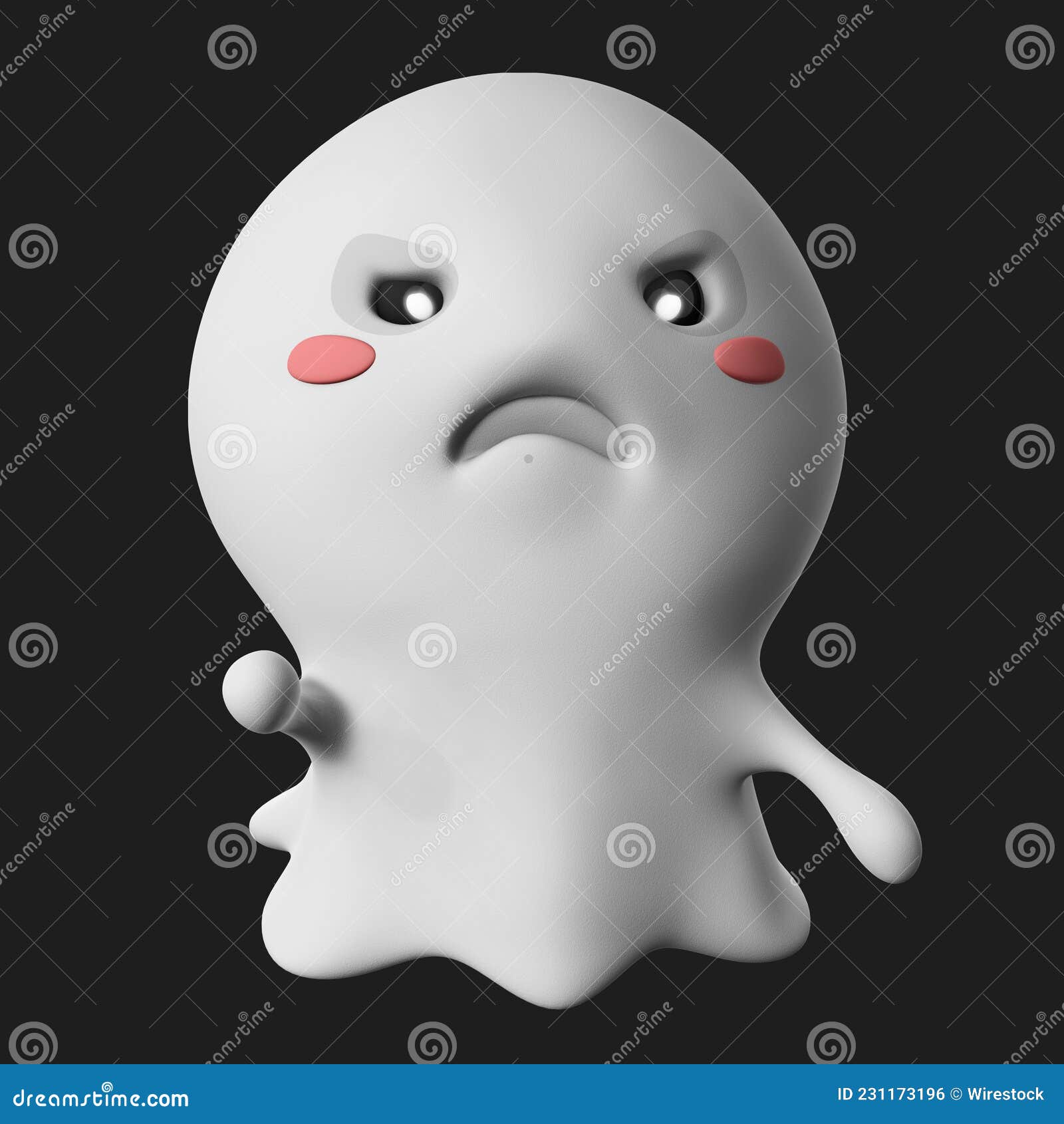 3d Rendering of an Angry Cute Ghost Isolated on a Dark Background Stock ...