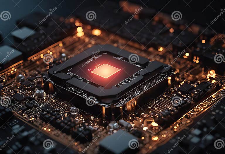 3D Rendering Animation CPU Chipset Central Processor Unit and Electric ...