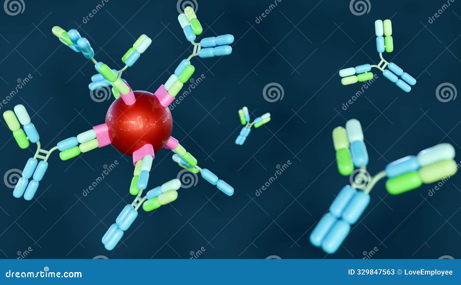 3d Rendering Of Antibody Molecules And Multipolar Brain Cells Stock ...