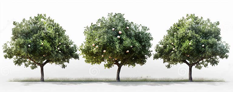 3D Rendering of Apple Trees on White Background, for Illustration ...
