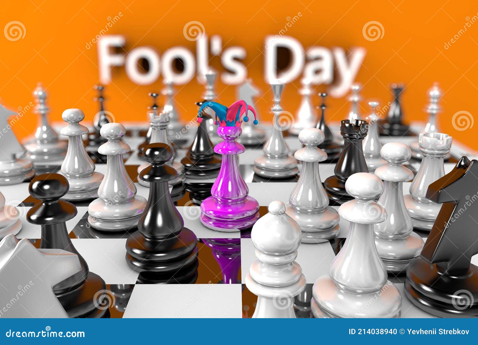 3D Rendering April Fools` Day. Chess Piece in a Jester`s Hat Stock ...