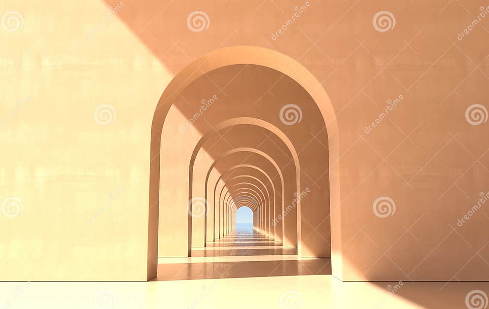 3d Rendering. Arch Hallway Simple Geometric Background, Architectural ...