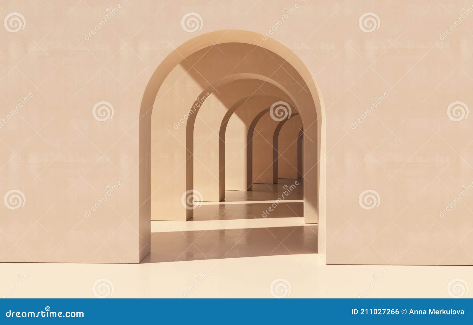 3d Rendering. Arch Hallway Simple Geometric Background, Architectural ...