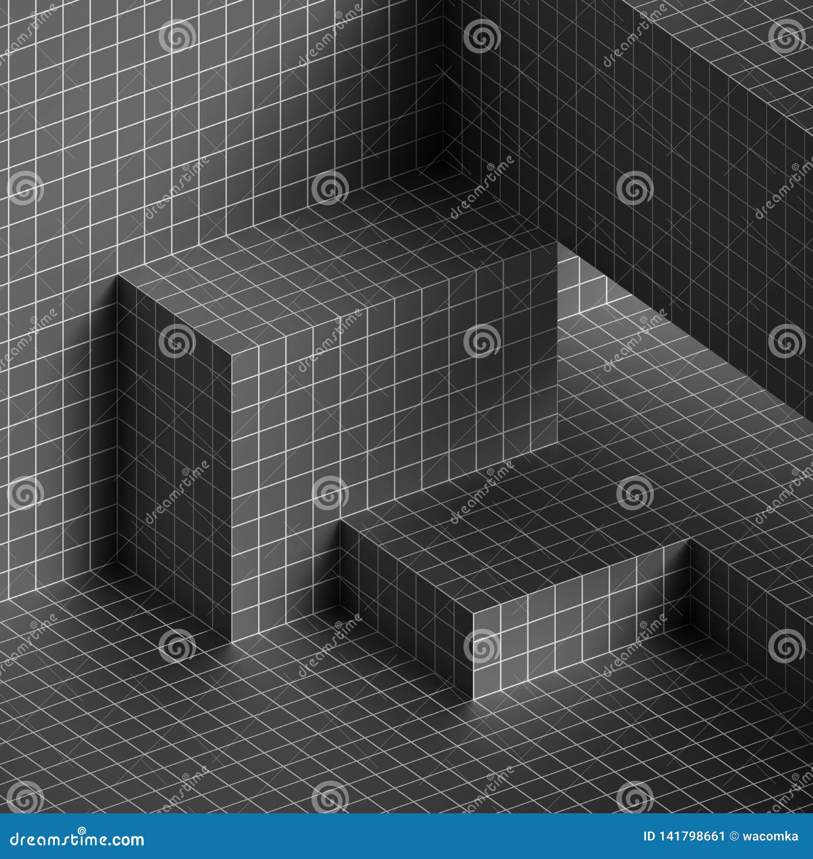 3d Render, Architectural Blocks, Empty Room, Grid Texture, Black and ...