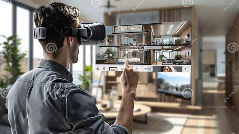 3D Rendering of Architectural Software Interface with Virtual Reality Visualization. Replacement ...