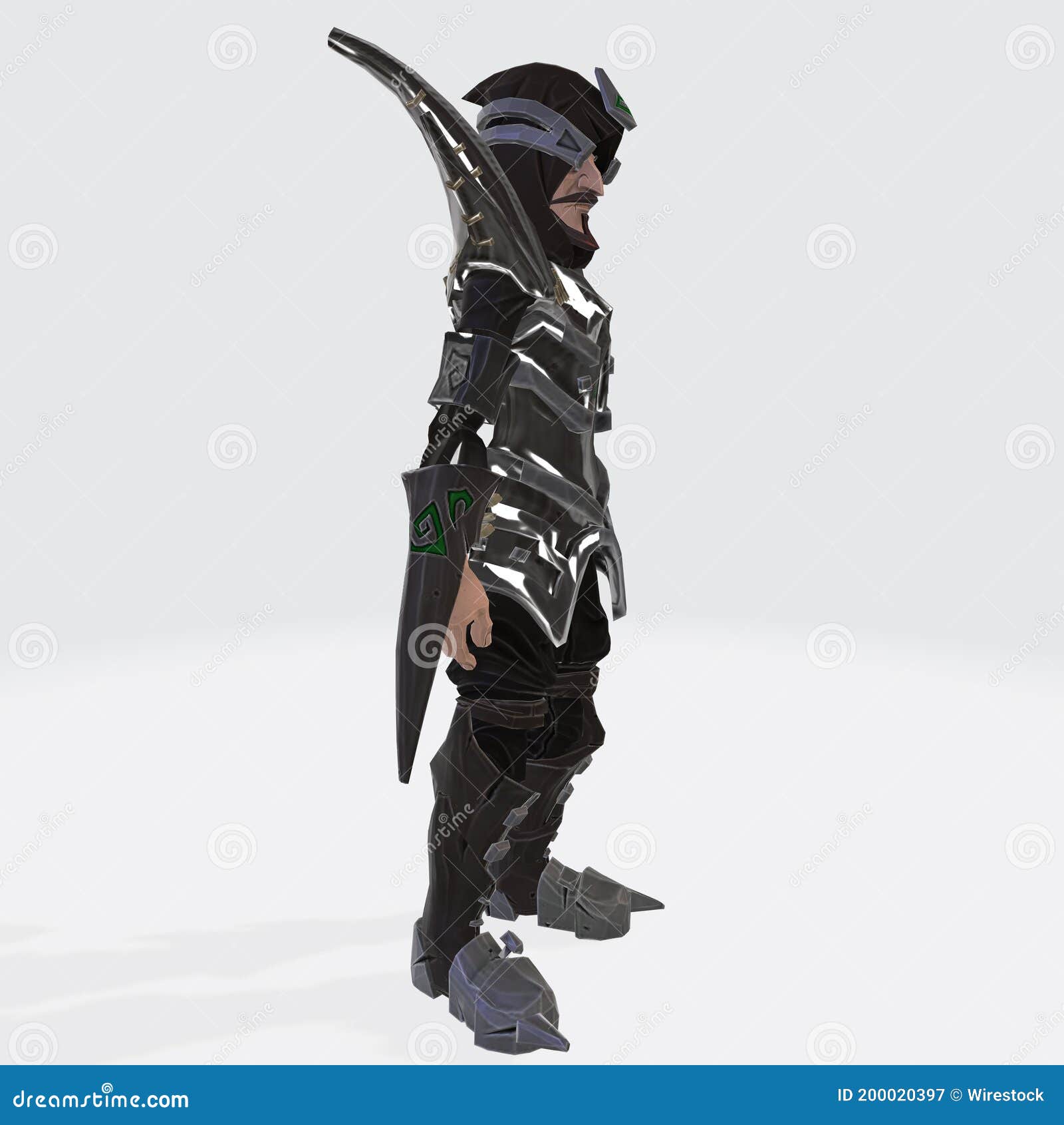 3D Rendering of an Armored Scary Character of a Warrior in a Standing ...