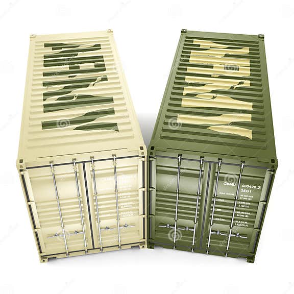 3D Rendering Army Containers Stock Illustration - Illustration of ...