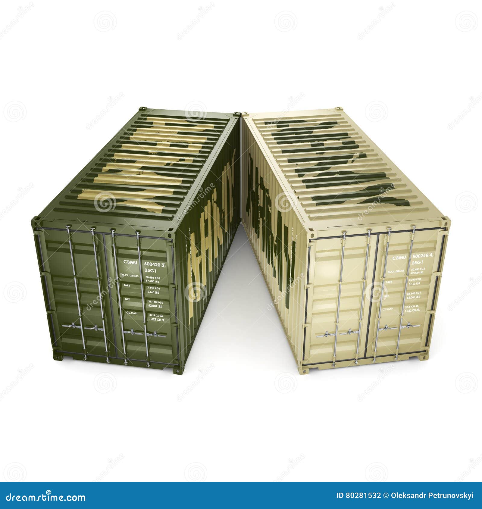 3D Rendering Army Containers Stock Illustration - Illustration of large ...