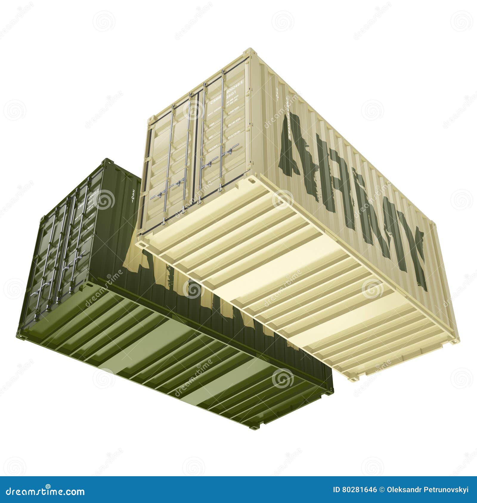 3D Rendering Army Containers Stock Illustration - Illustration of cargo ...
