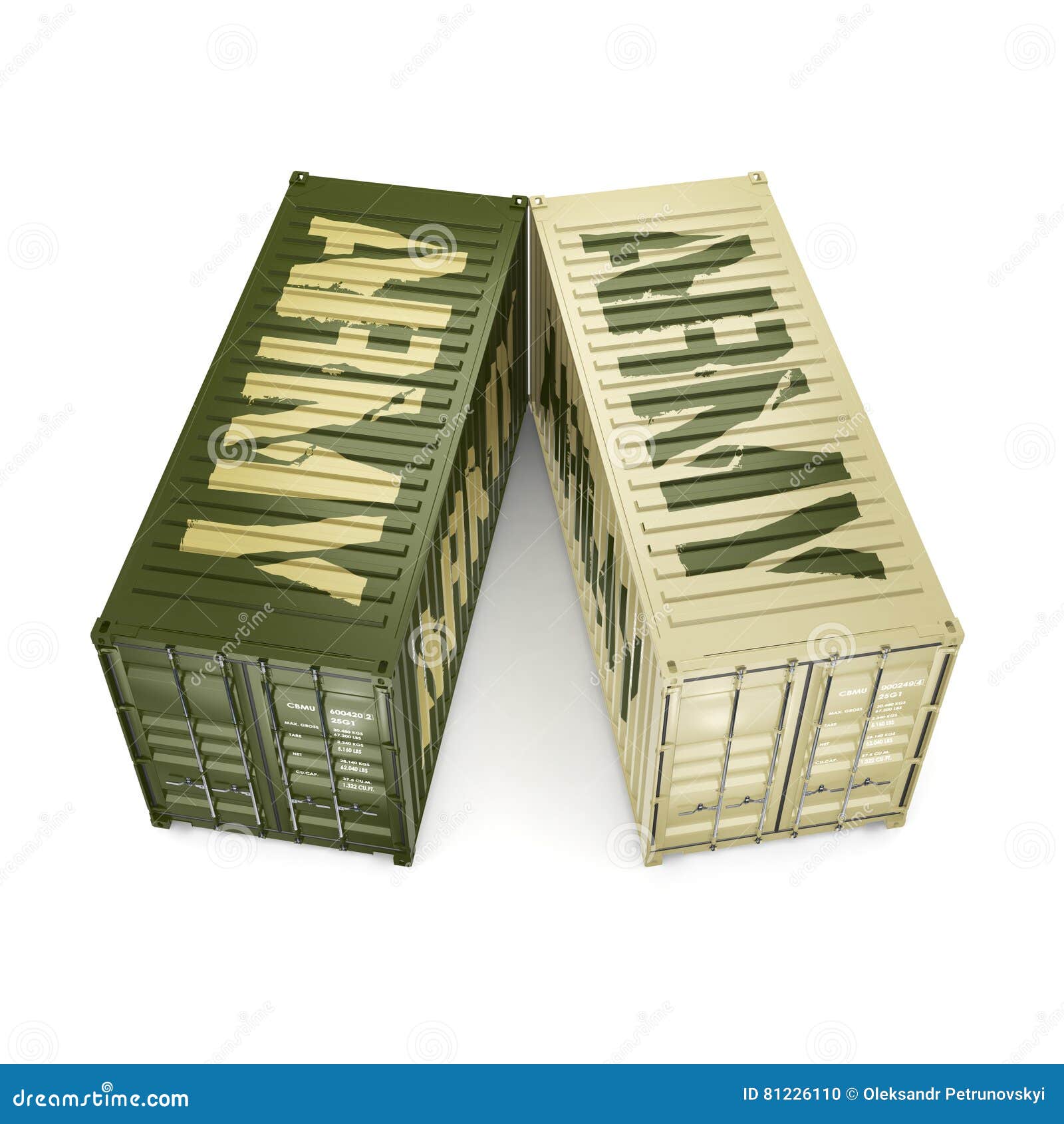 3D Rendering Army Containers Stock Illustration - Illustration of ...