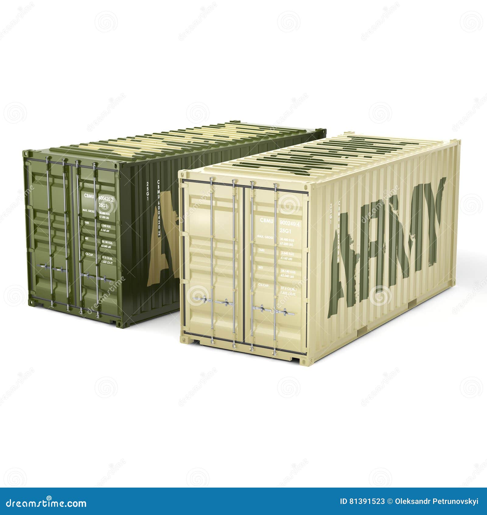 3D Rendering Army Containers Stock Illustration - Illustration of ...