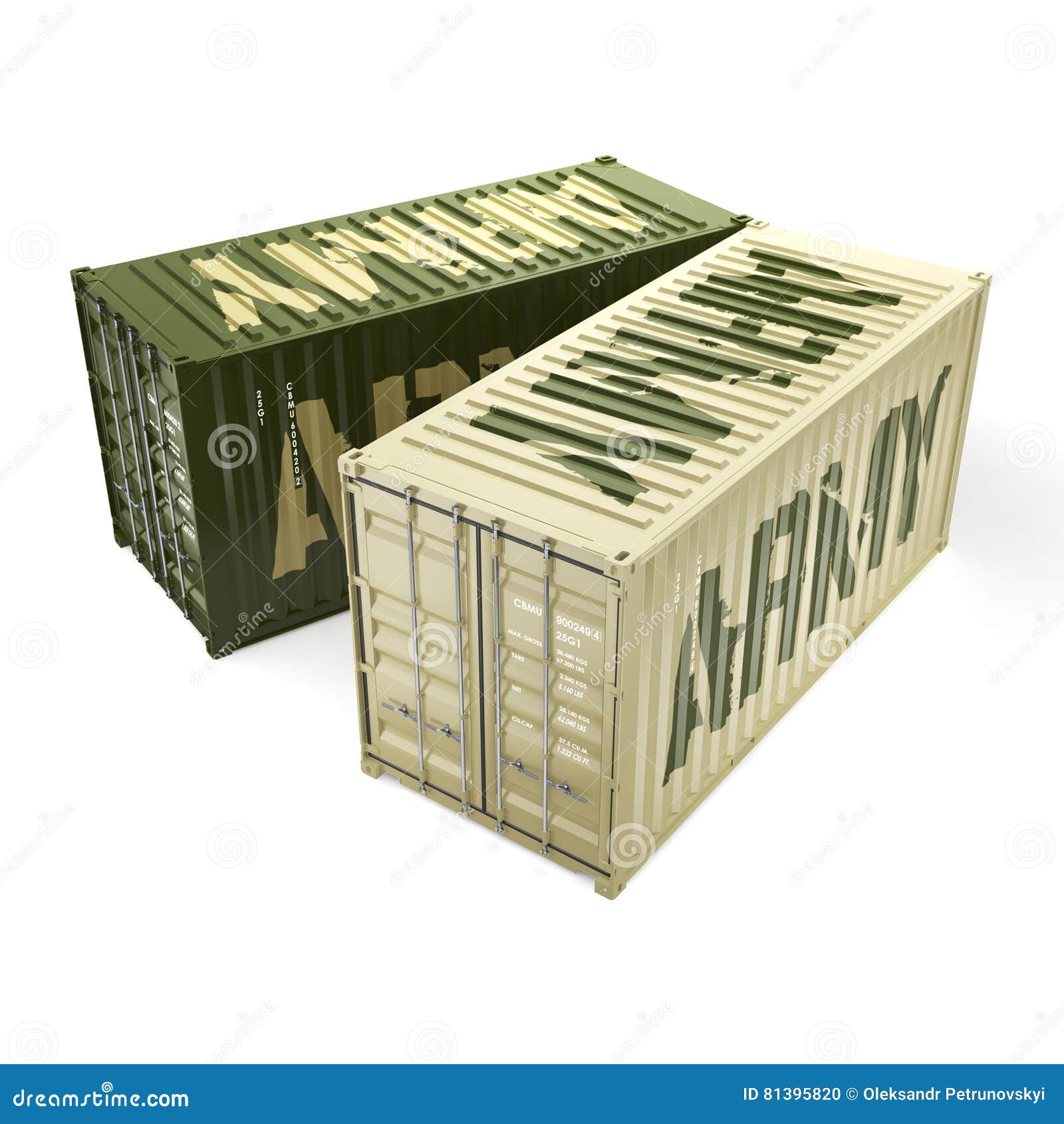 3D Rendering Army Containers Stock Illustration - Illustration of rear ...