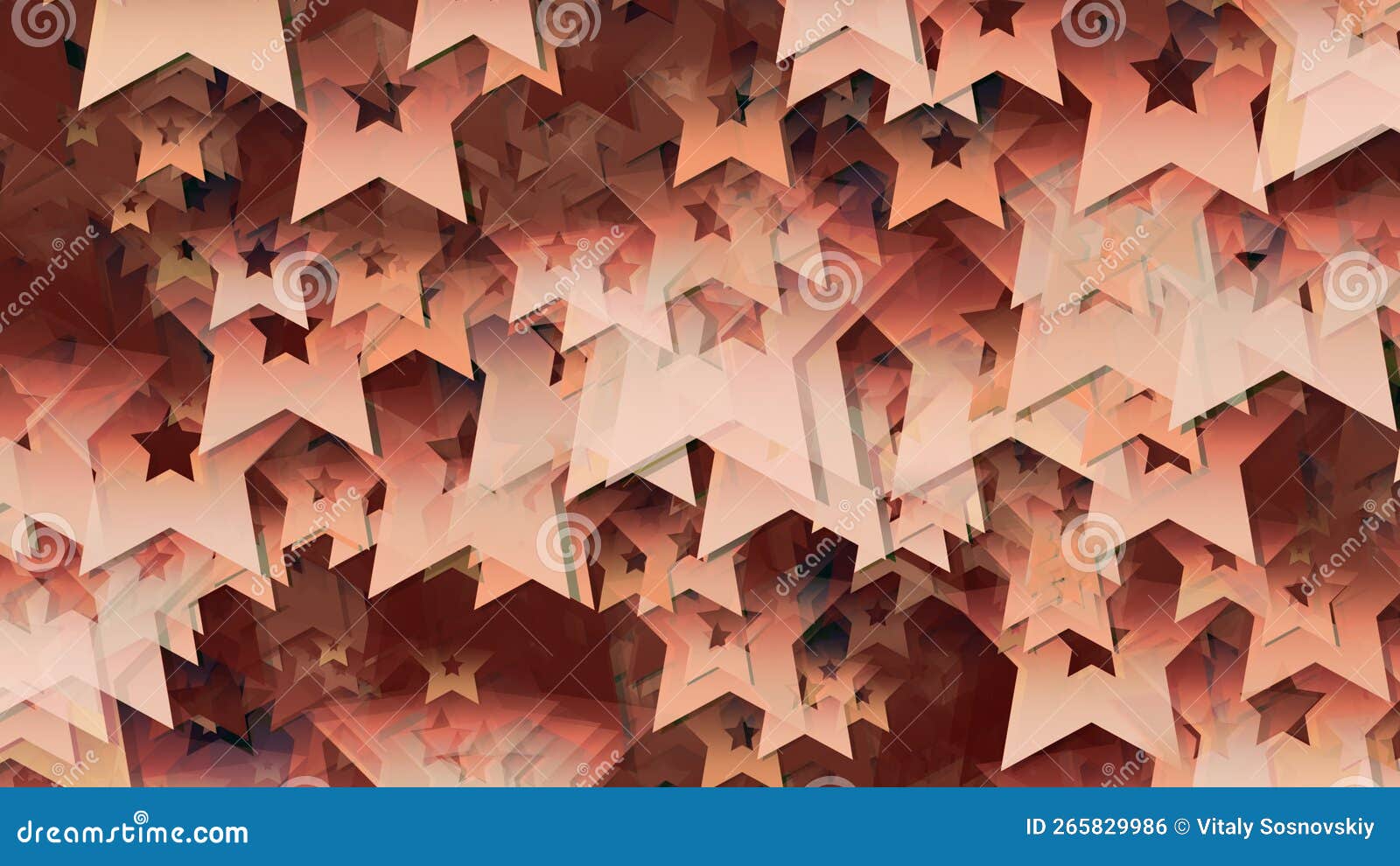 3D Rendering of an Array of Star Shapes. Stars of Different Sizes in ...