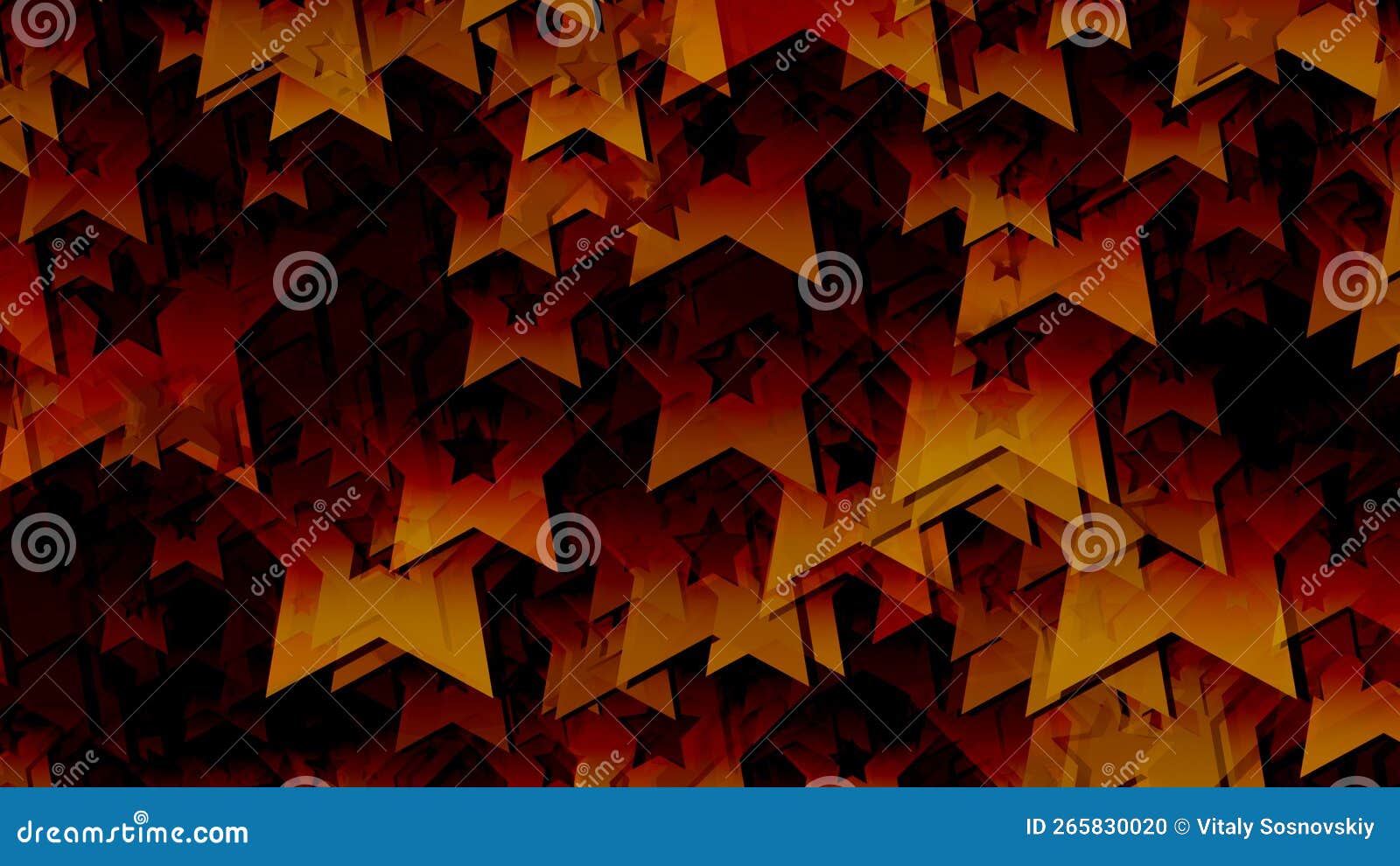 3D Rendering of an Array of Star Shapes. Stars of Different Sizes in ...