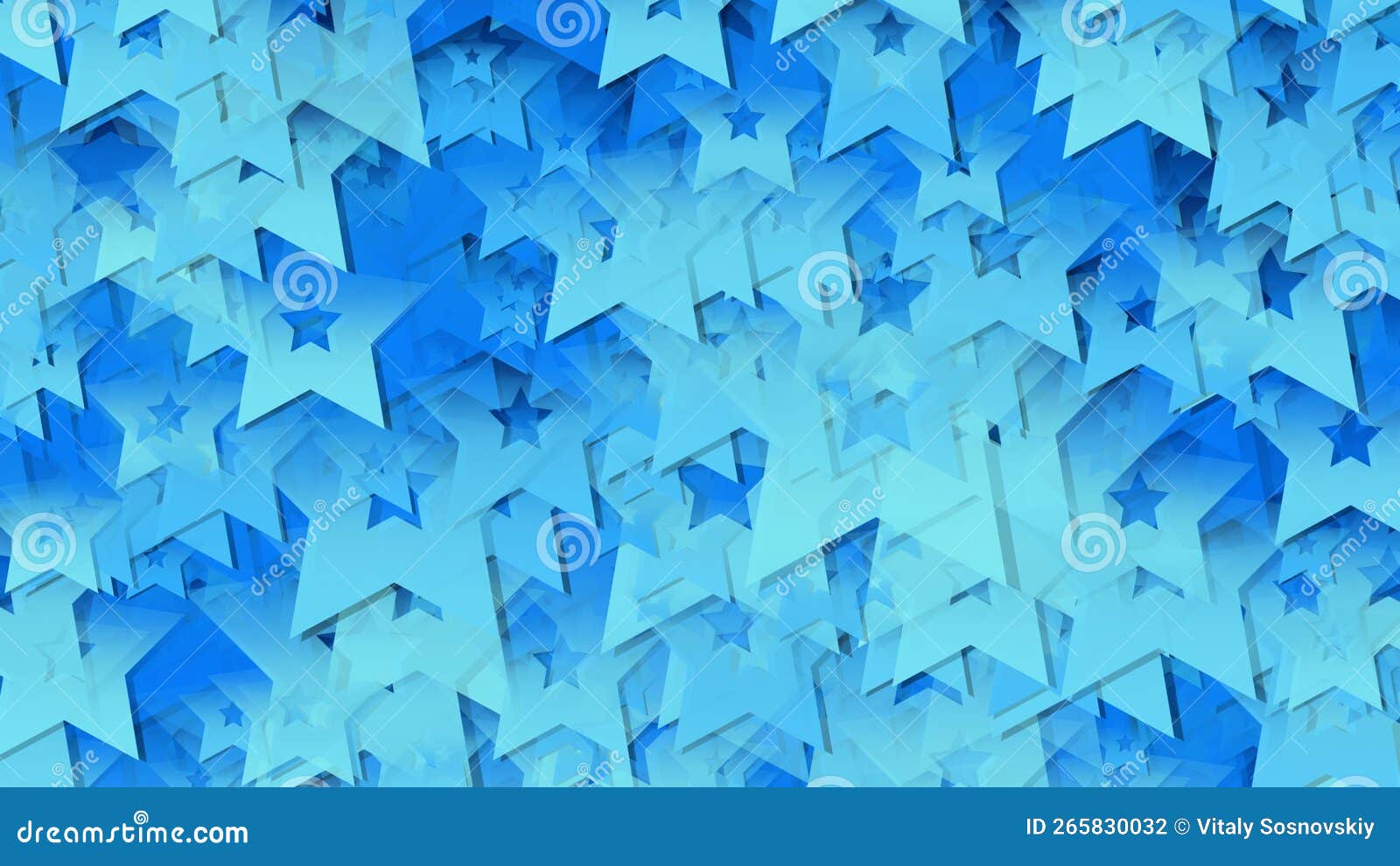 3D Rendering of an Array of Star Shapes. Stars of Different Sizes in ...