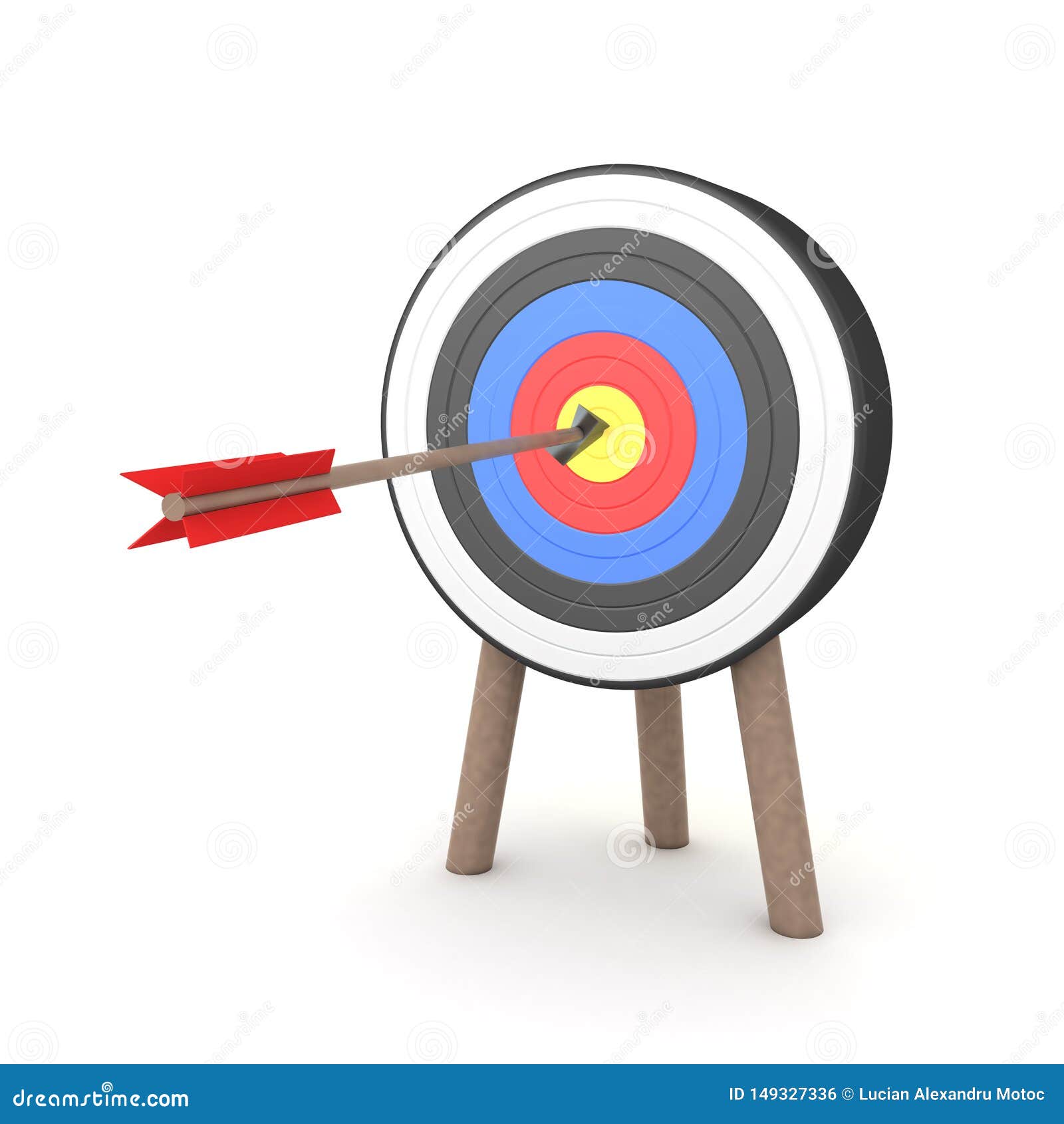 3D Rendering of Arrow Hitting the Middle of a Target Stock Illustration ...