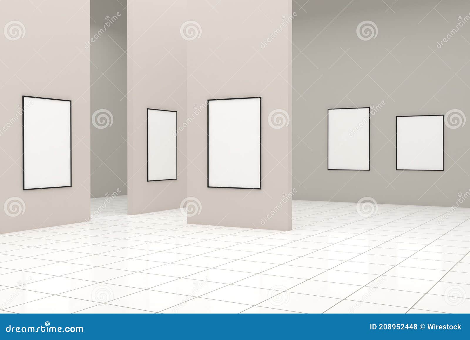 3D Rendering of an Art Gallery with Blank Frames on Walls with Space ...