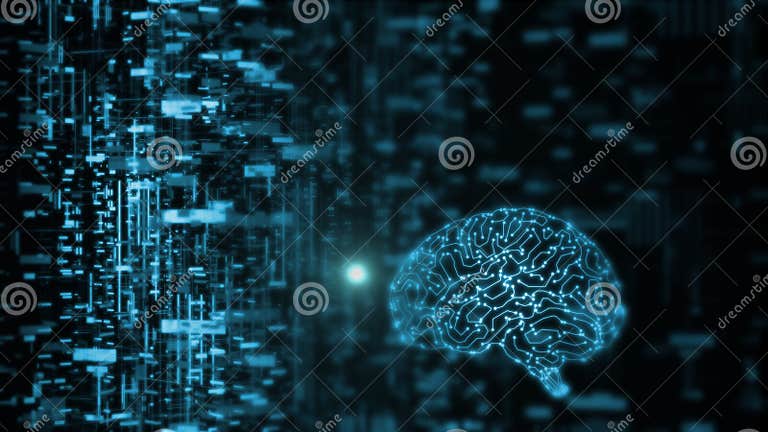 3D Rendering of Artificial Intelligence AI is Operating with Abstract Data. Glowing Brain ...