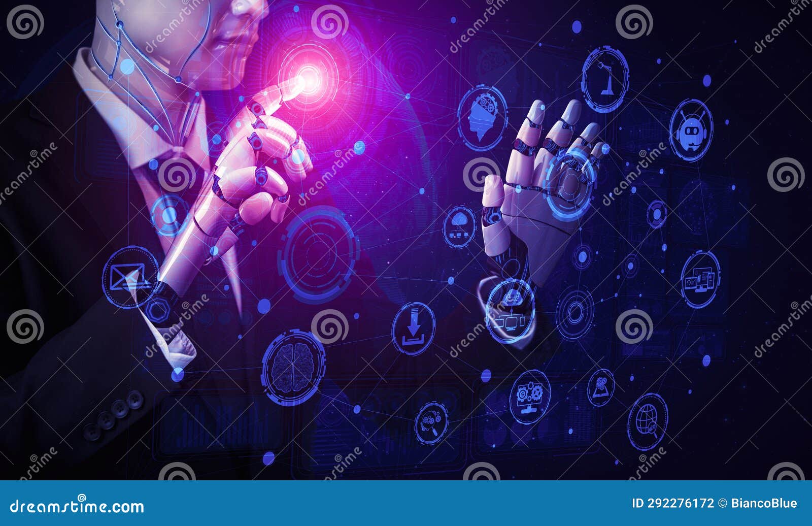 Future Artificial Intelligence Robot and Cyborg. 3D Illustration. Stock ...