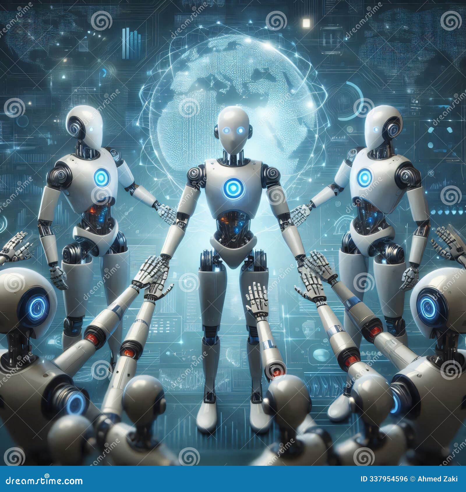 3D Rendering Artificial Intelligence AI Teamwork, Stock Illustration ...