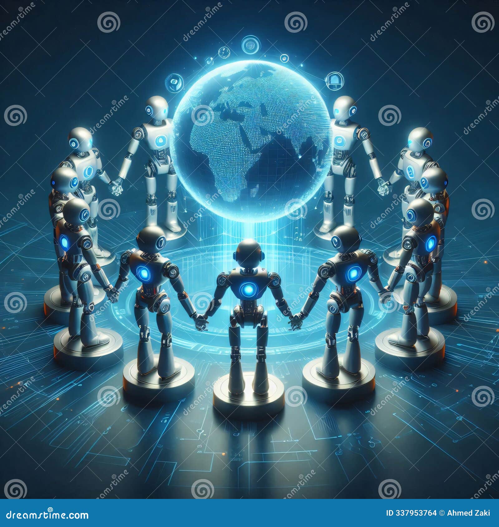 3D Rendering Artificial Intelligence AI Teamwork Stock Illustration ...