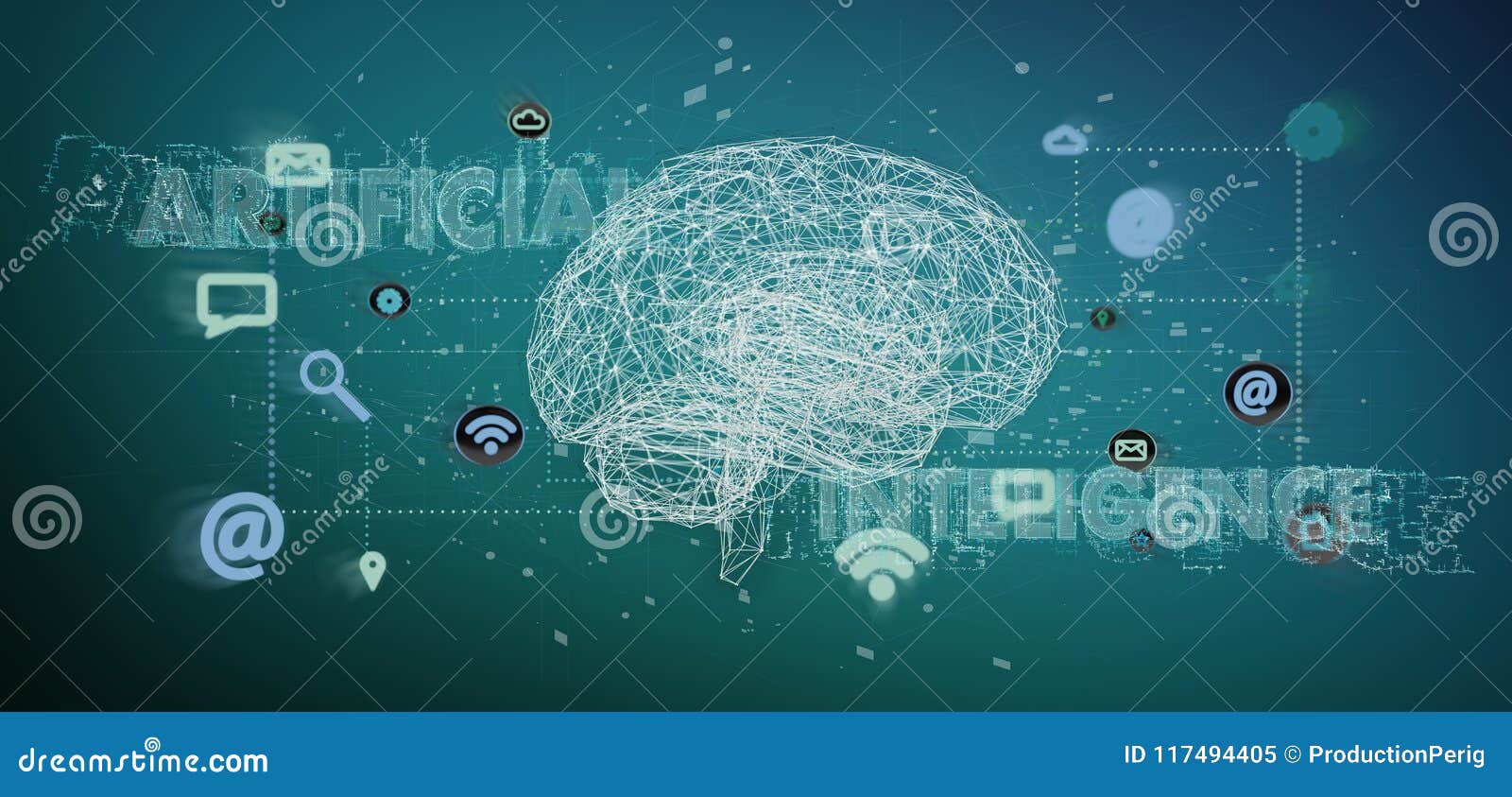 3d Rendering Artificial Intelligence Concpt with a Brain and App Stock ...