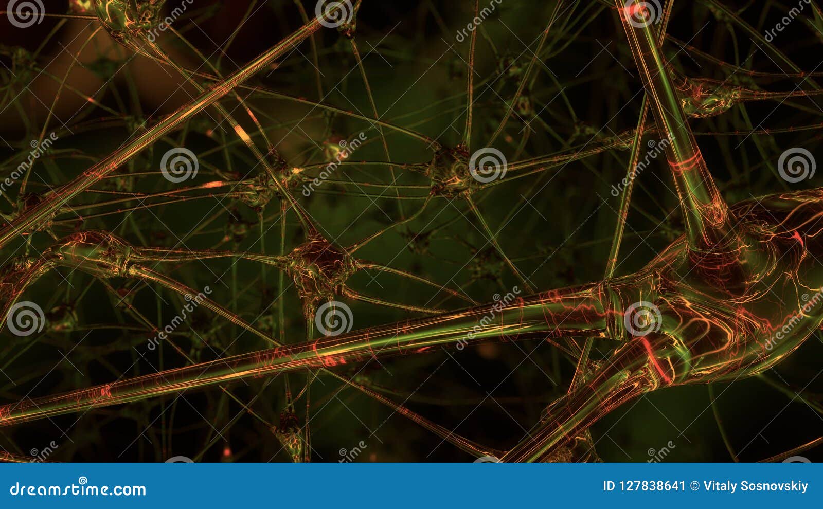 3D Rendering of Artificial Intelligence. Networks of Artificial Nerve Cells and Synapses Stock ...