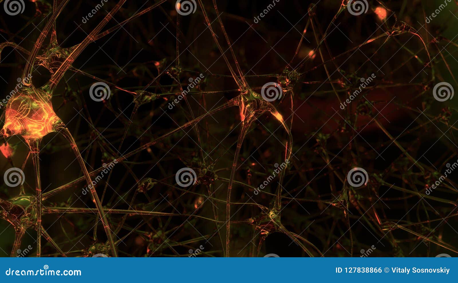 3D Rendering of Artificial Intelligence. Networks of Artificial Nerve Cells and Synapses Stock ...